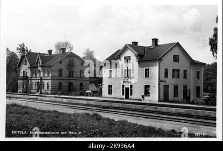 The railway station and the railway hotel in Fritsla Stock Photo - Alamy