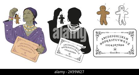 Old woman dressed in gypsy clothes, summoning the spirits holding a ...