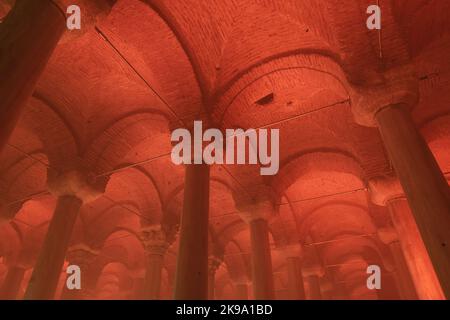 Columns and architectural vaults of the Basilica Cistern. Byzantine ...