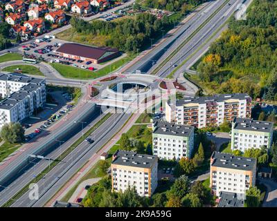 A multi-level intersection on the city beltway, aerial landscape Stock ...
