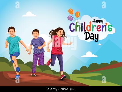 happy children's day group of kids flaying background. abstract vector ...