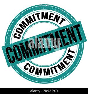 COMMITMENT text on blue grungy rectangle vintage stamp Stock Photo - Alamy