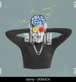 Boiling brain. Contemporary art collage, modern design. Family crises ...