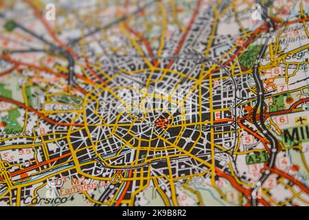 Map of Milan with the main streets, roads and communication routes ...