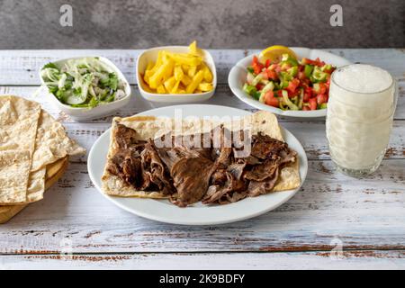 Turkish Donner Kebab from beef and chicken meat. Also known as Greek ...