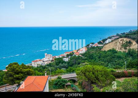 San Vito Chietino - 07-08-2022: High angle view of the Trabocco ...