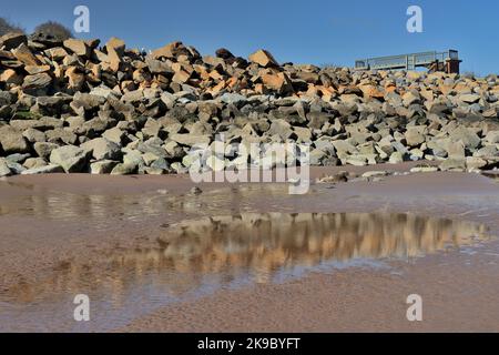 Rock armour and sea wall at South Promenade Hornsea East Yorkshire UK ...
