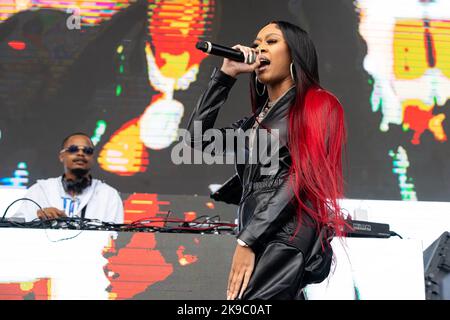 Rapper Lakeyah performing at Breakout Festival at the PNE Amphitheatre ...