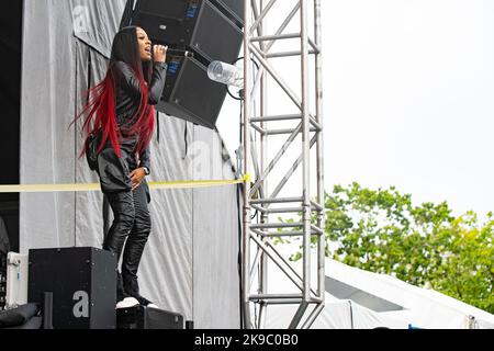 Rapper Lakeyah performing at Breakout Festival at the PNE Amphitheatre ...