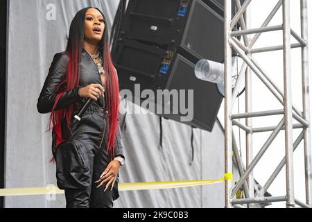 Rapper Lakeyah performing at Breakout Festival at the PNE Amphitheatre ...