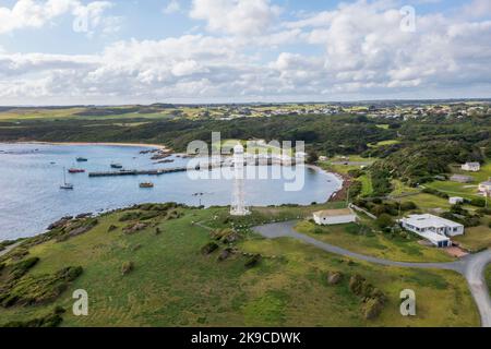 Drone aerial photograph of the Currie Harbour Lighthouse in Currie on ...