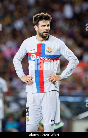 BARCELONA - AUG 24: Gerard Pique in action during the friendly match between FC Barcelona and ...