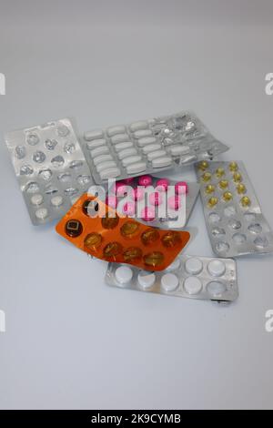 Half or partially empty pharmaceutical blister packs with medicaments ...