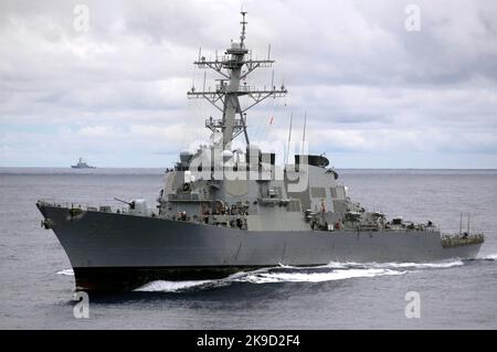 Guided-missile destroyer USS Curtis Wilbur (DDG 54) tows USS Stethem ...