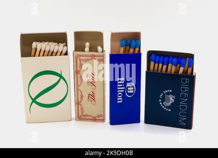 Open boxes of matches from Quaglino's restaurant London England UK on a ...