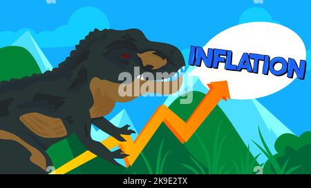 Dinosaur with speech bubble saying Inflation word. Tyrannosaurus Rex ...