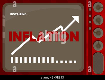 Cartoon Computer With the word Inflation. Message of a screen ...