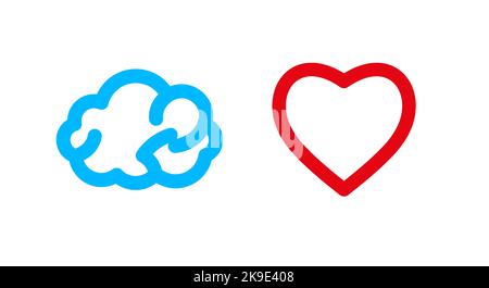 Brain and heart flat icons. Mind versus feelings, reason versus ...