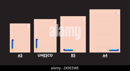 Design of note book refills in sizes A5, A4, B5 and unesco sizes. Ready ...