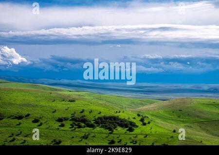 Palouse region of eastern Oregon, USA, view from an overlook, green ...