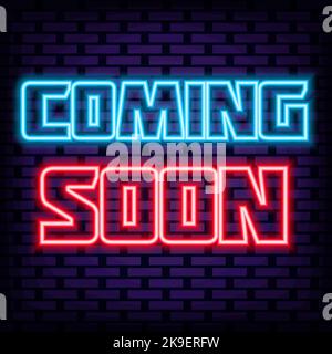 Coming soon lettering. Glowing neon letters. 3D vector illustration on ...