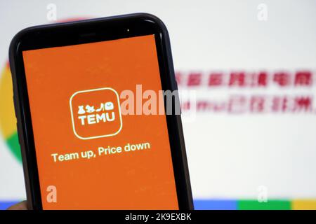 SHENZHEN, CHINA - OCTOBER 28, 2022 - A mobile phone displays the Temu ...