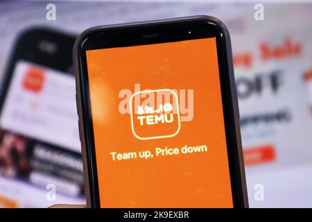 SHENZHEN, CHINA - OCTOBER 28, 2022 - A mobile phone displays the Temu ...