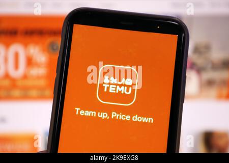 SHENZHEN, CHINA - OCTOBER 28, 2022 - A mobile phone displays the Temu ...