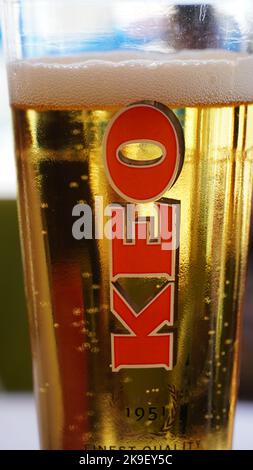 Limassol, Cyprus - October 10, ‎2022: a glass of KEO, a Cypriot Pilsner ...