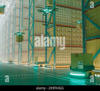 A concept of a futuristic logistic warehouse storage facility with ...