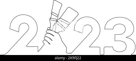 New 2023 Year is coming. Continuous one line drawing of new year sign ...