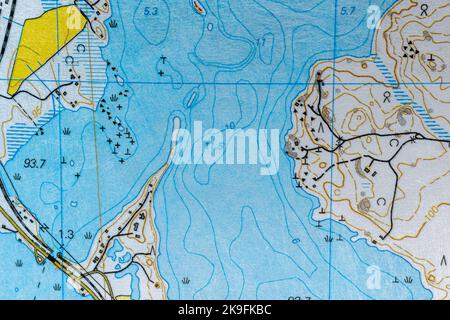 Topographic map close up with roads and fields Stock Photo - Alamy