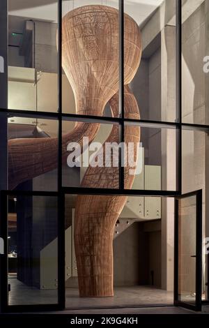 Factory main entrance, front view of industrial building, employee ...