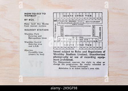 The reverse side a ticket stub showing the layout of seating for the ...