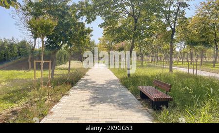 A scenic view of Ayamama Valley habitat park with its green nature in Atakoy, Istanbul, Turkey ...