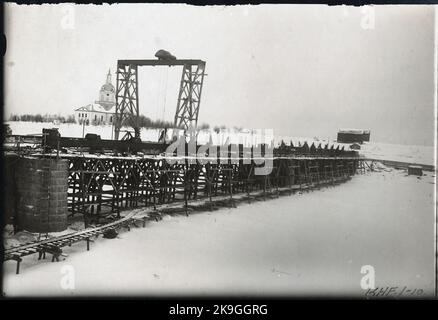 The swing bridge over the Torne river under construction. On the line ...