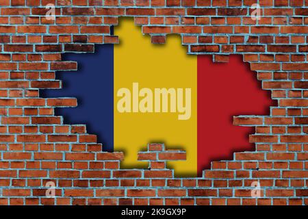 3D Flag of Romania behind the broken old stone wall background Stock ...