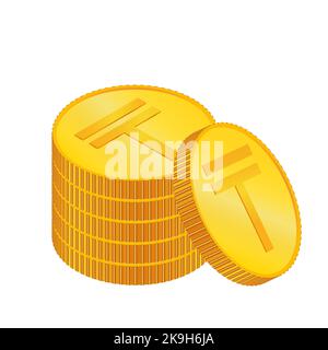 Tenge. 3D isometric Physical coins. Currency. Golden coins with Tenge ...