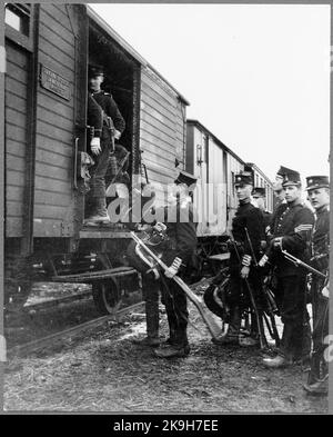 The State Railways, SJ G troop transport car at Norrbotten's regiment ...