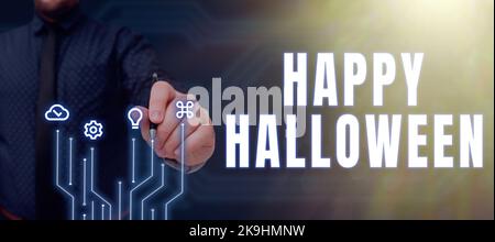 Text caption presenting Happy Halloween, Word Written on a day related ...