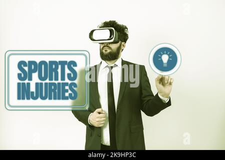 Text sign showing Sports Injuries. Business overview program that helps ...