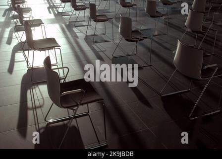 Rows of chairs inside the Terror Museum, built on the site of former ...