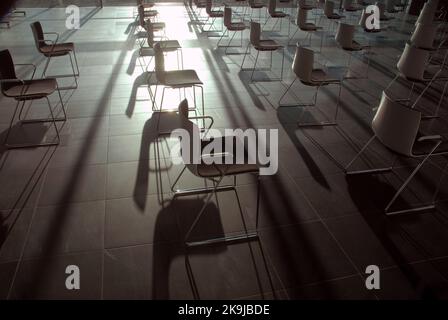 Rows of chairs inside the Terror Museum, built on the site of former ...