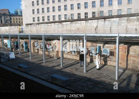 Tourists gather at the outdoor Topography of Terror Museum on site of ...