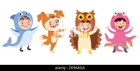 Funny Children Wearing Animal Costumes Stock Vector Image & Art - Alamy