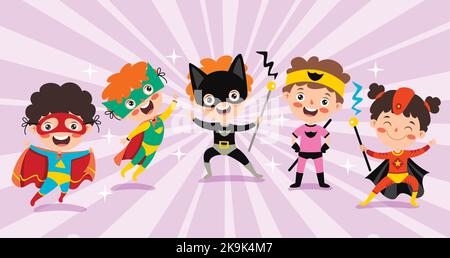 Little Funny Cartoon Superheroes Posing Stock Vector Image & Art - Alamy