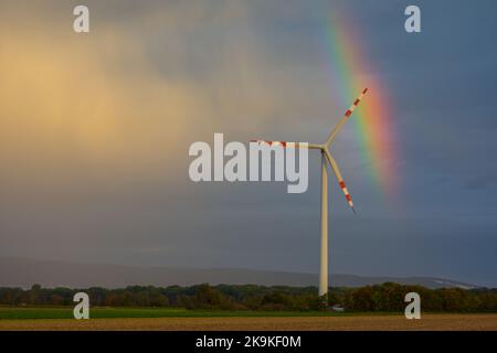 single windmill in the nature with small rainbow Stock Photo - Alamy