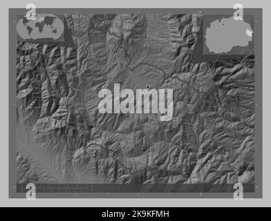 Berovo, municipality of Macedonia. Grayscale elevation map with lakes ...