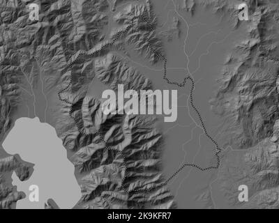 Bitola, municipality of Macedonia. Grayscale elevation map with lakes ...