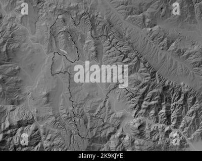 Negotino, municipality of Macedonia. Grayscale elevation map with lakes ...